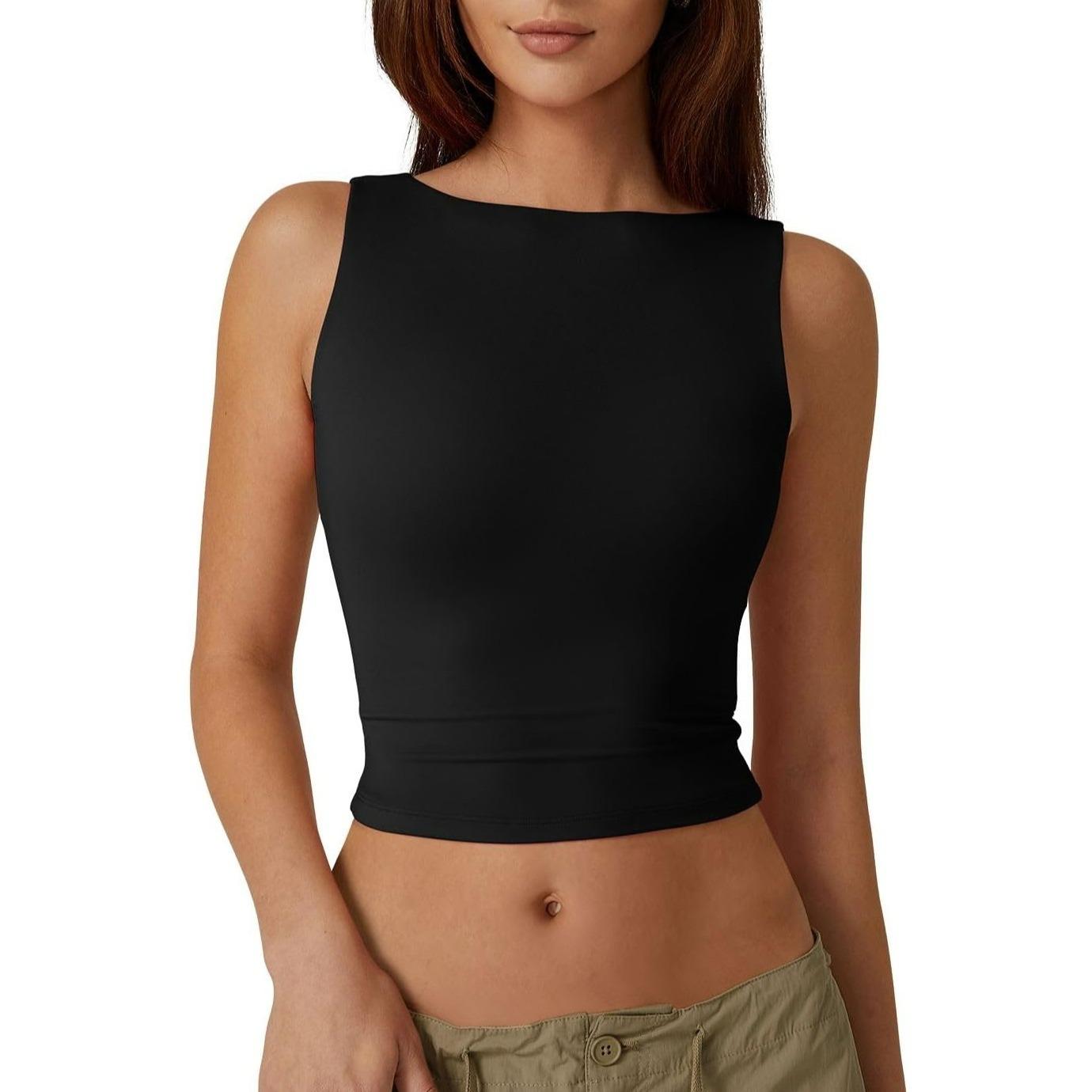 2025 Women's Sexy Open Back Sleeveless Crop Tank High Neck Slim Fit ...