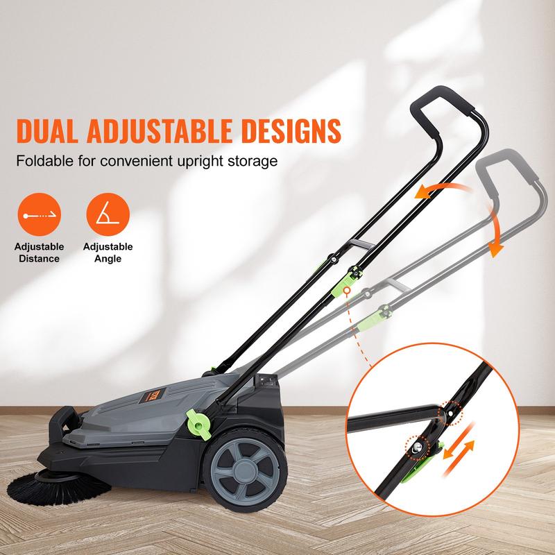 VEVOR Walk-behind Hand Push Floor Sweeper, 25.6" Sweeping Width Floor ...