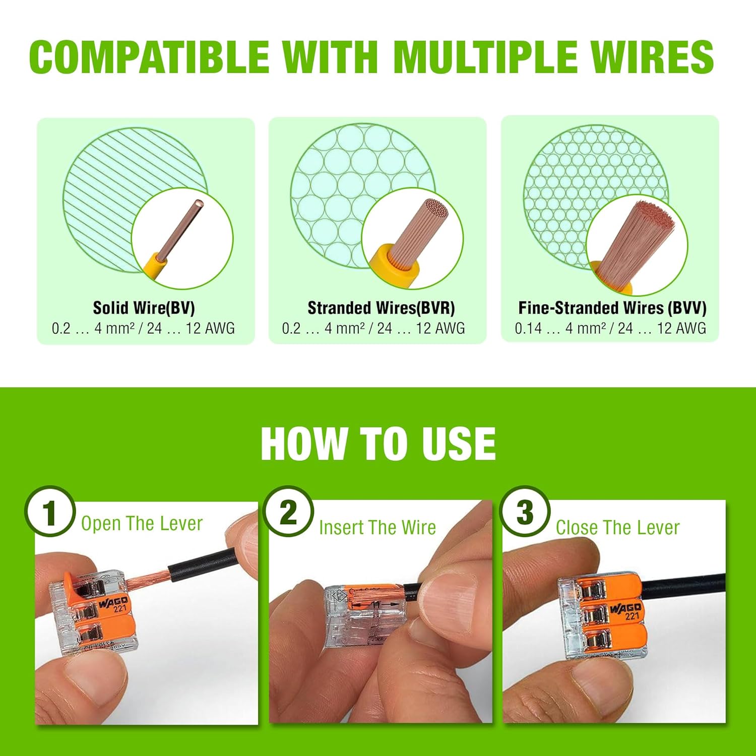 WAGO 221 Series 90 count Compact Splicing Wire Connectors | Includes ...