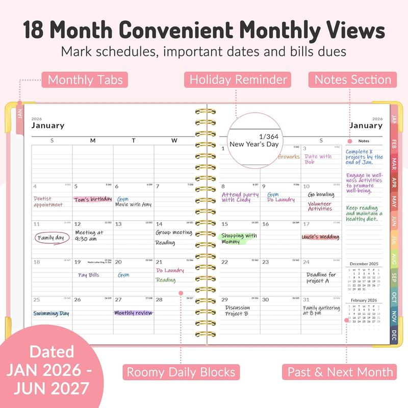 Planner 2026-2027, 18 Month Weekly and Monthly Calendar Planner, Jan ...