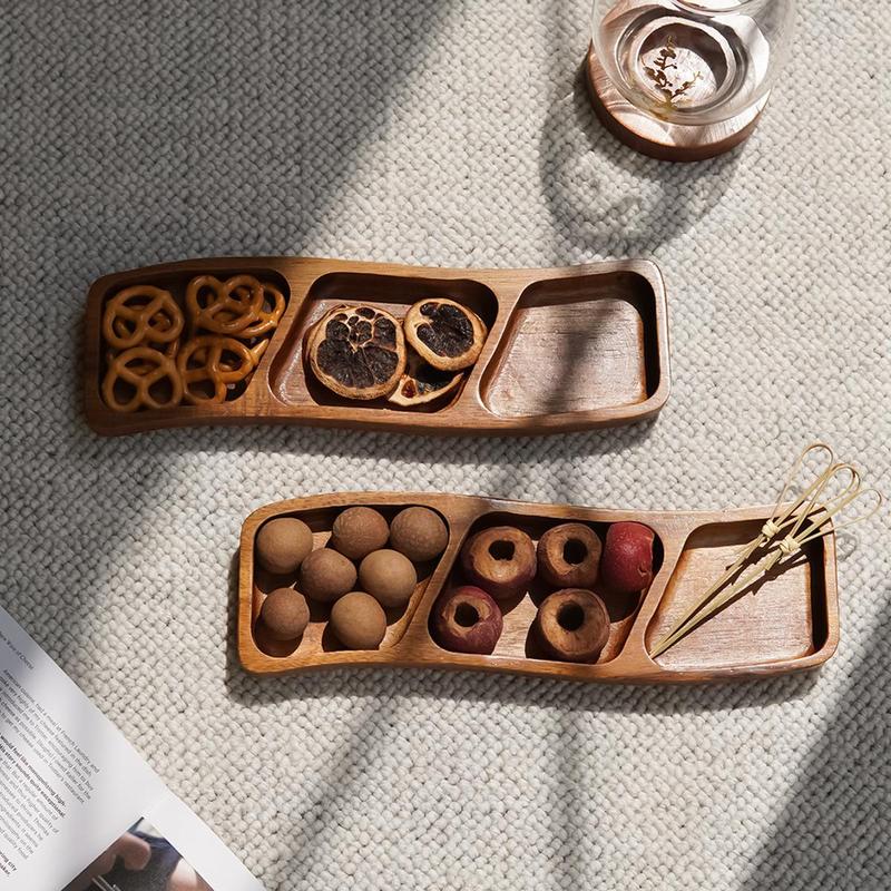 Wooden Snack Tray, 1 Count Multi Grid Snack Serving Tray, Nuts Tray ...