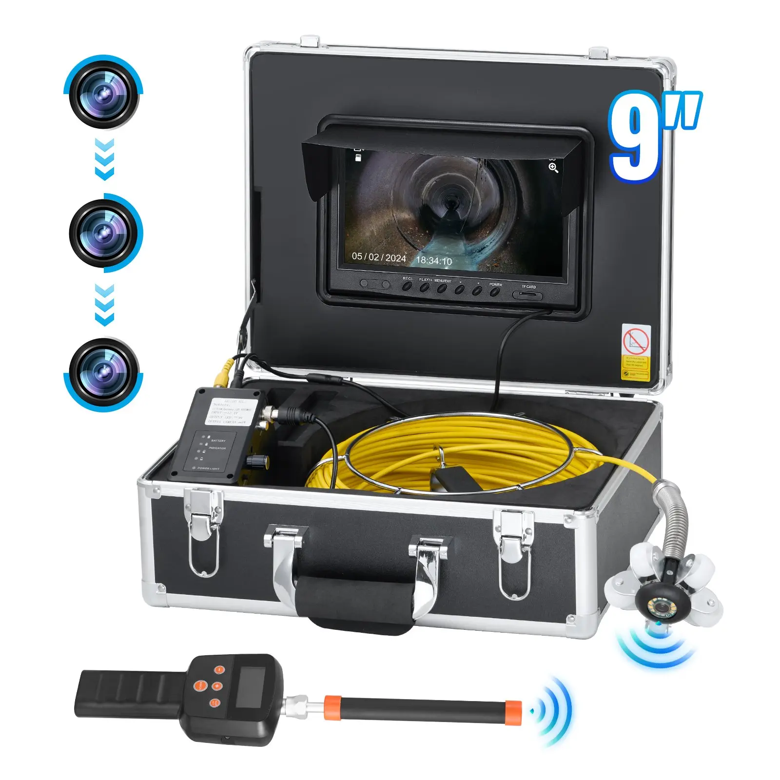 VEVOR Sewer Camera with 512Hz Locator, 165 ft/50 m, 9" Drain Inspection ...
