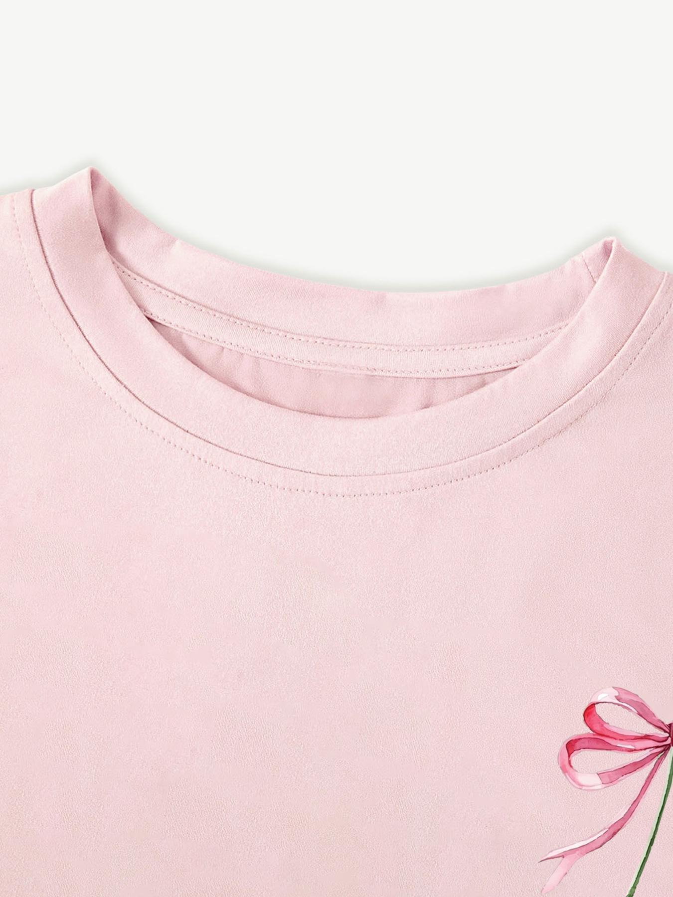 Women's Cherry Print Crew Neck Tee, Casual Short Sleeve T-shirt for ...