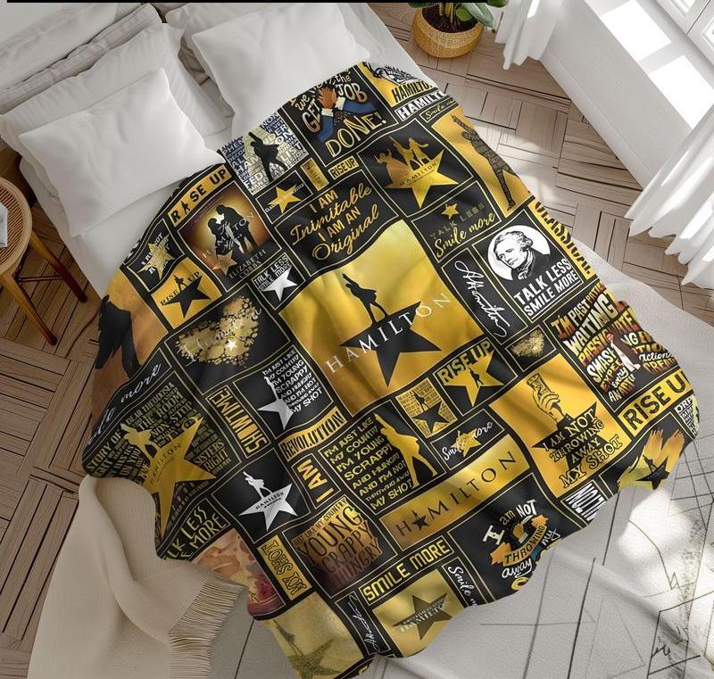 Hamilton Musical Fan Soft Flannel Blanket, Classic Quotes & Silhouettes ...