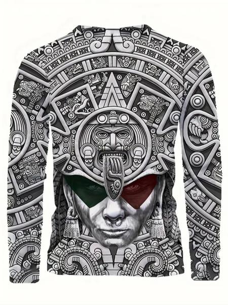 Men's Fashion 3D Maya Culture Print Long Sleeve T-Shirt, Comfortable ...