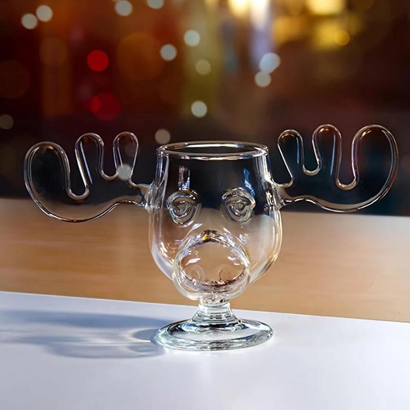 Christmas Elk Glass Cup 240ML Juice Milk Moose Mug Reindeer Head Beer ...