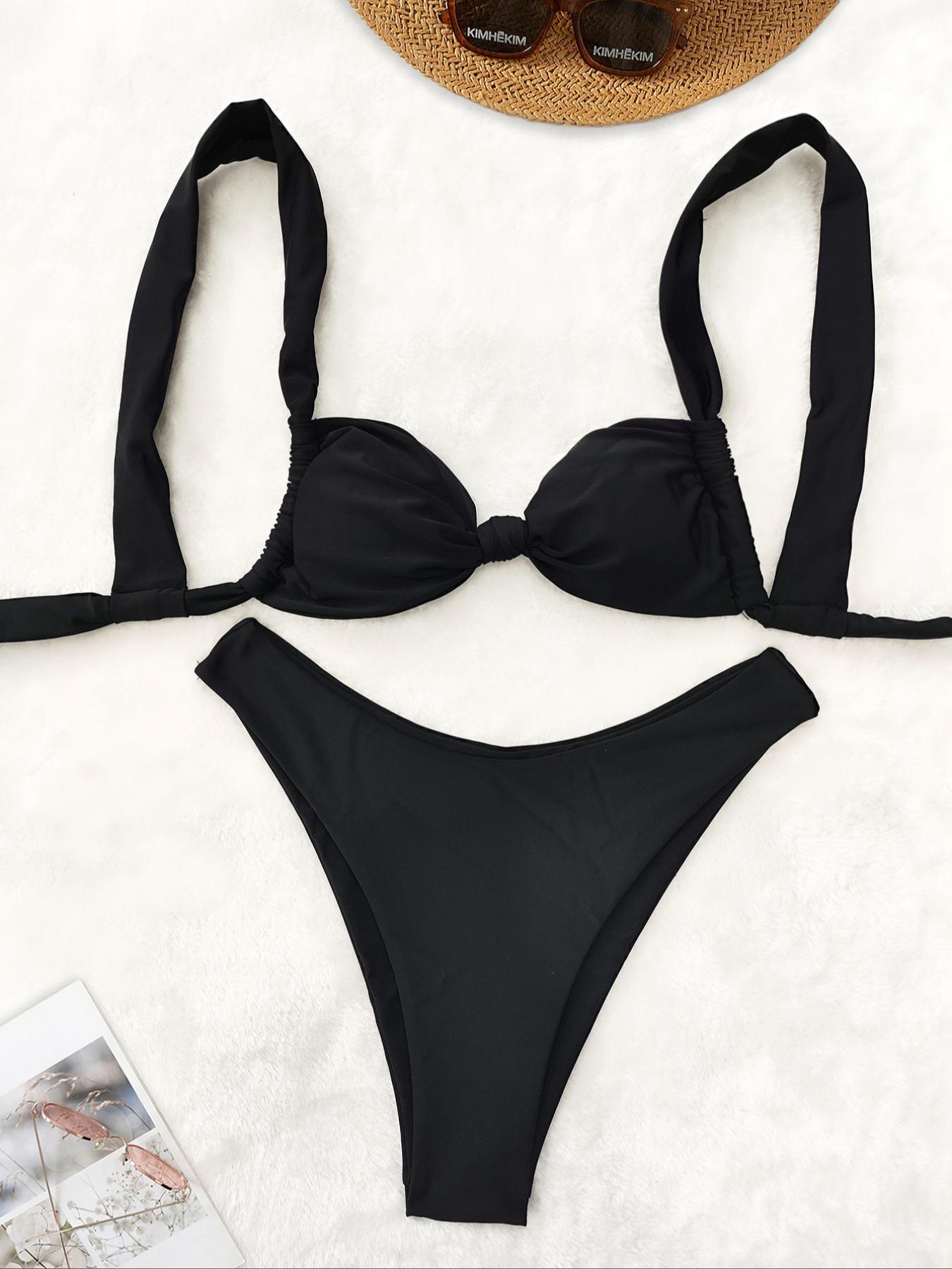 Women's Solid Color Bikini Set - Casual Chic Swimwear - TikTok Shop