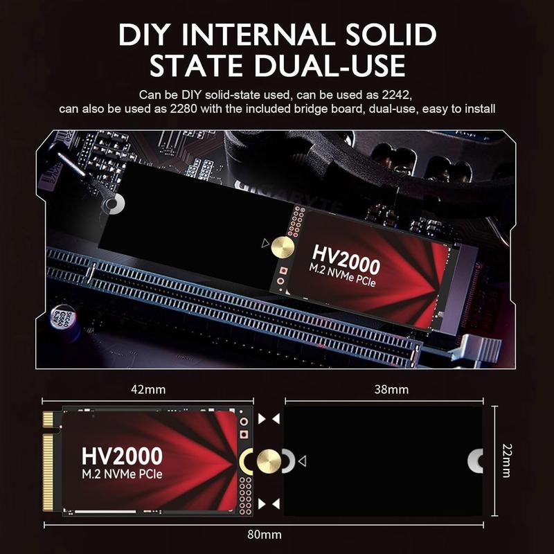 M.2 NVMe SSD 256GB Gen3x4, 2242 SSD with 2280 Extension Board, Internal ...