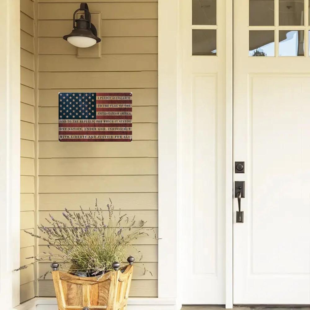 USA Flag Pattern Metal Tin Sign, 1 Count Independence Day National Flag ...
