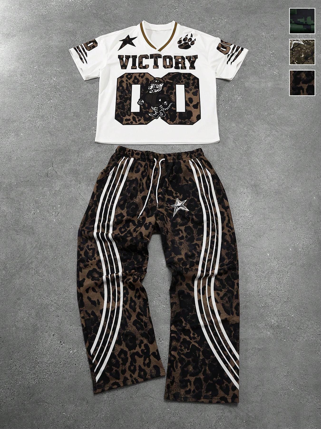 Two-Piece Set Men's Letter Graphic Print Tee & Camouflage Print Pants ...