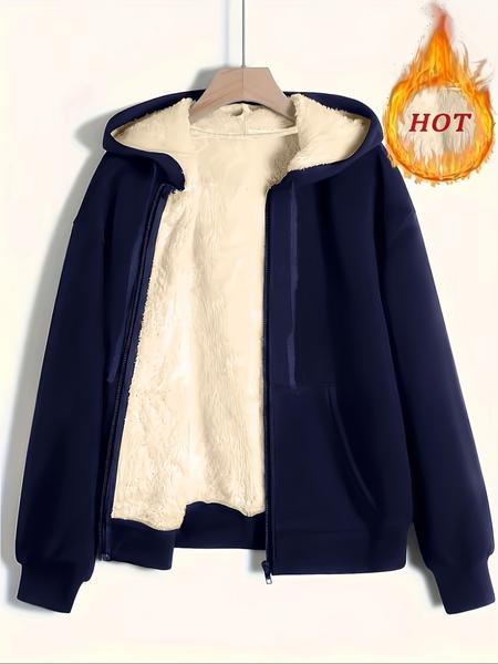Women's Casual Long Sleeve Zipper Jacket, Fall Winter Fleece Lined Coat ...