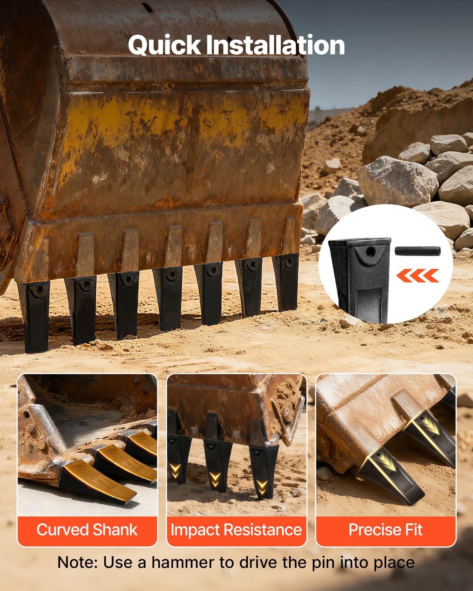 VEVOR Excavator Bucket Teeth with Pins, 4 Pack X156L Bucket Tooth Set ...