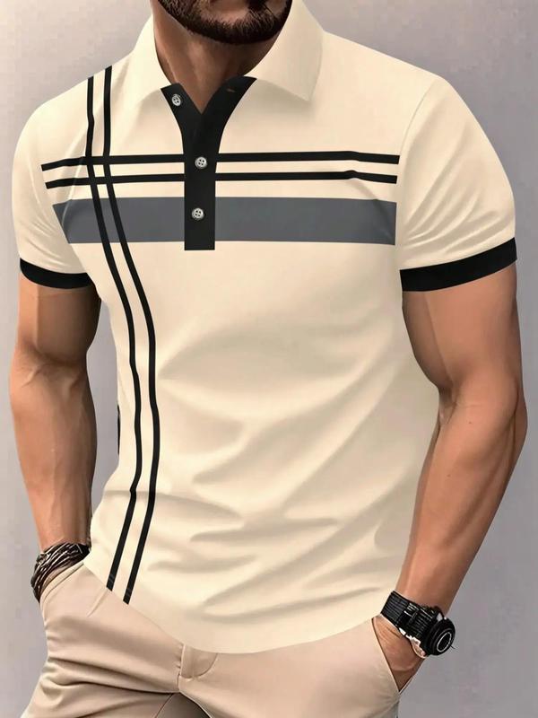 Men's Striped Print Contrast Binding Polo Shirt, Polo Shirts - TikTok Shop