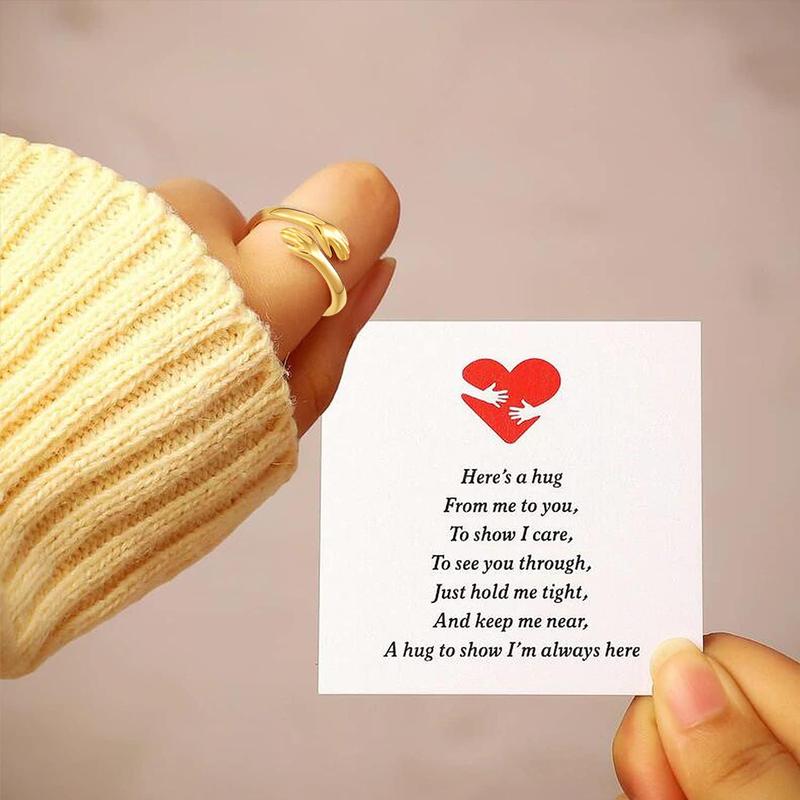 Hug Rings for Women Silver Hugging Hands Ring Adjustable 14K Gold ...