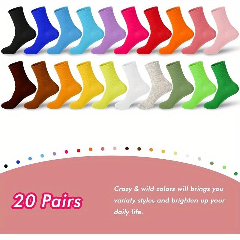 20 Pairs Rainbow Color Socks, Lightweight & Breathable Athletic Mid ...