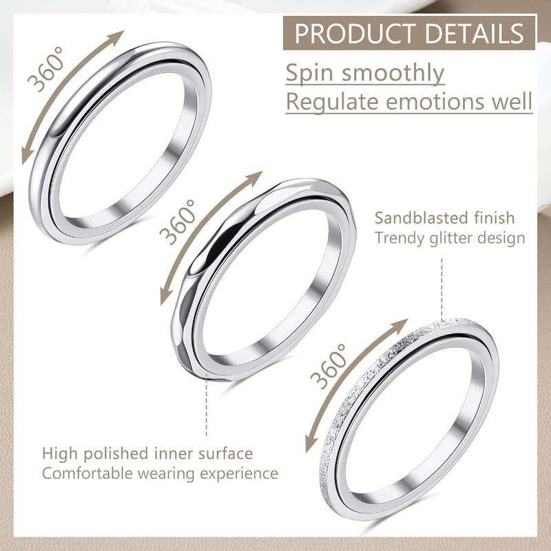 FLORIDECO 3Pcs Stainless Steel Fidget Rings Anxiety Anti Stress Ring ...