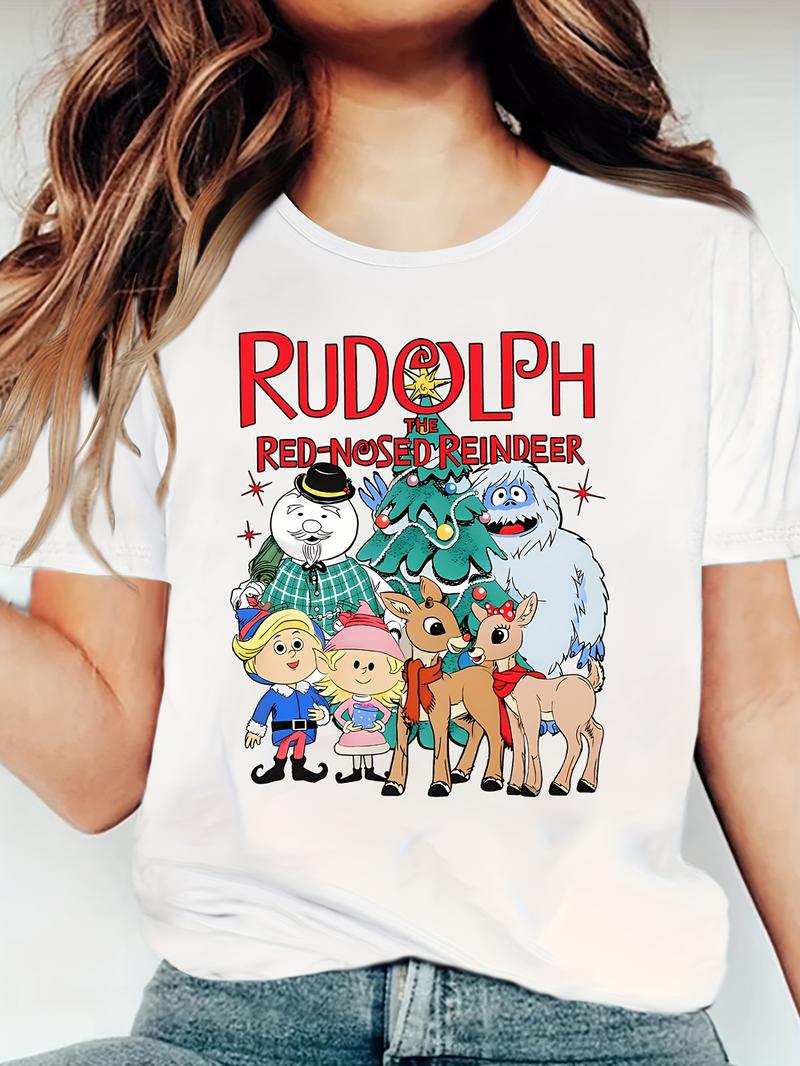 RUDOLPH Snowman Reindeer Loose Casual Summer T-Shirt, Everyday Tshirt ...