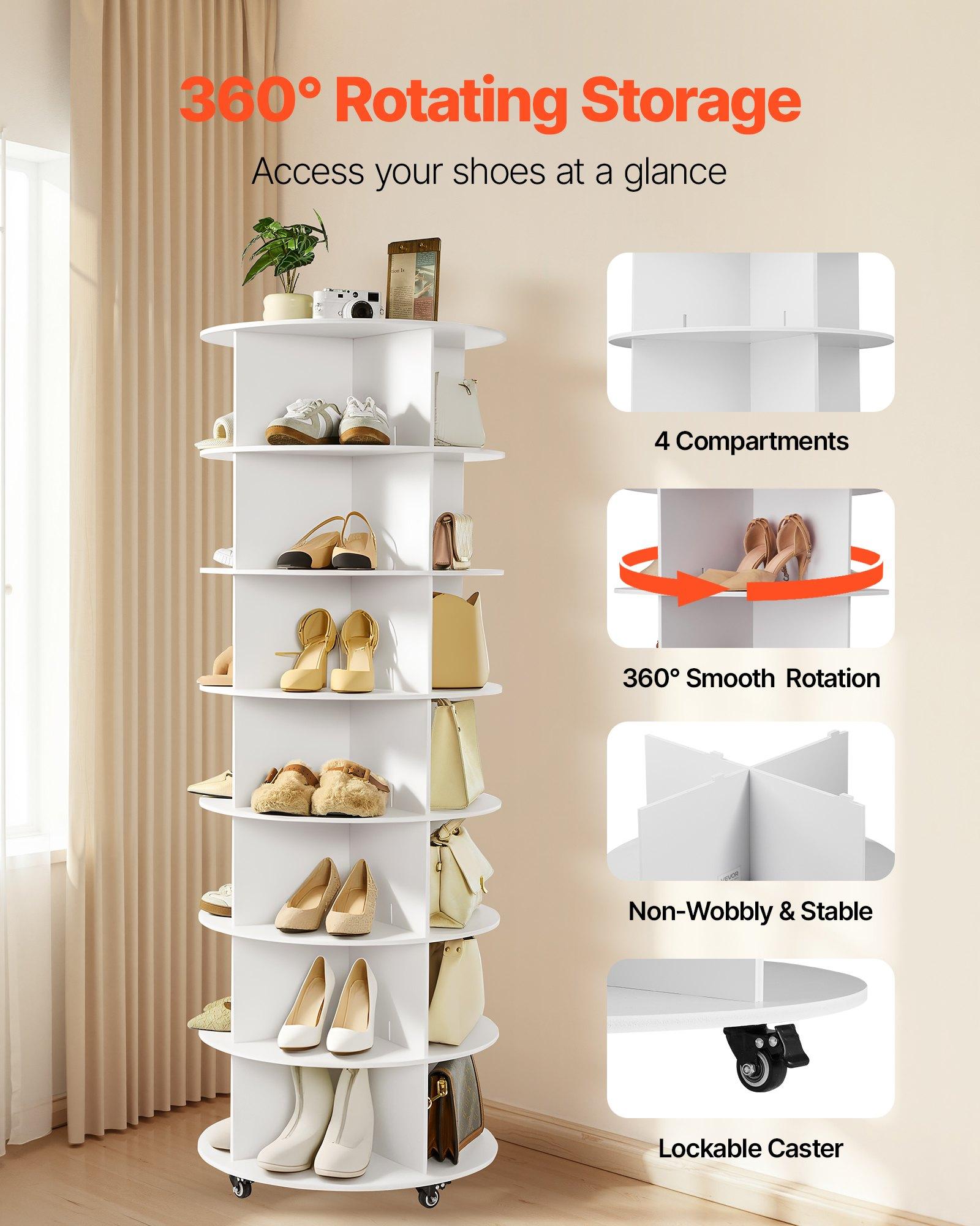 VEVOR 7 Tiers Rotating Shoe Rack Tower with Wheels, Movable 360 ...