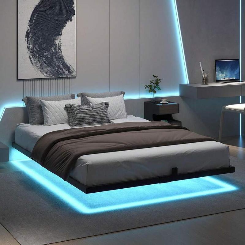 Flash sale home items LED Metal Platform Bed Frame, Floating Bed Frame ...