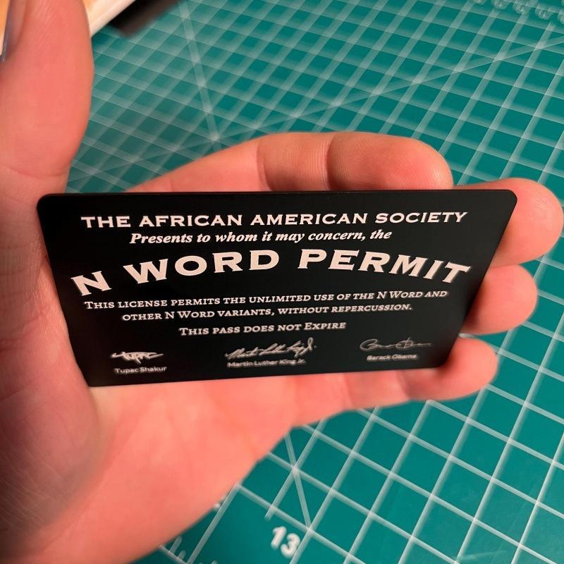 N Word Permit Gag Novelty Parody Card For Social Commentary Funny ...
