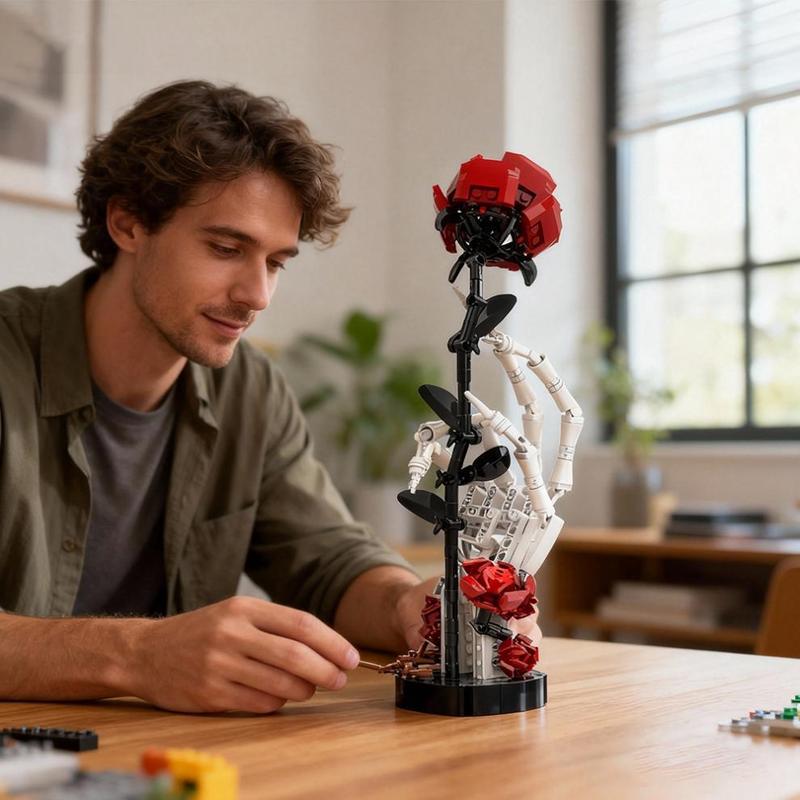 Dark Plant Art Building Block Kit DIY Hand-assembled Skeleton & Rose ...