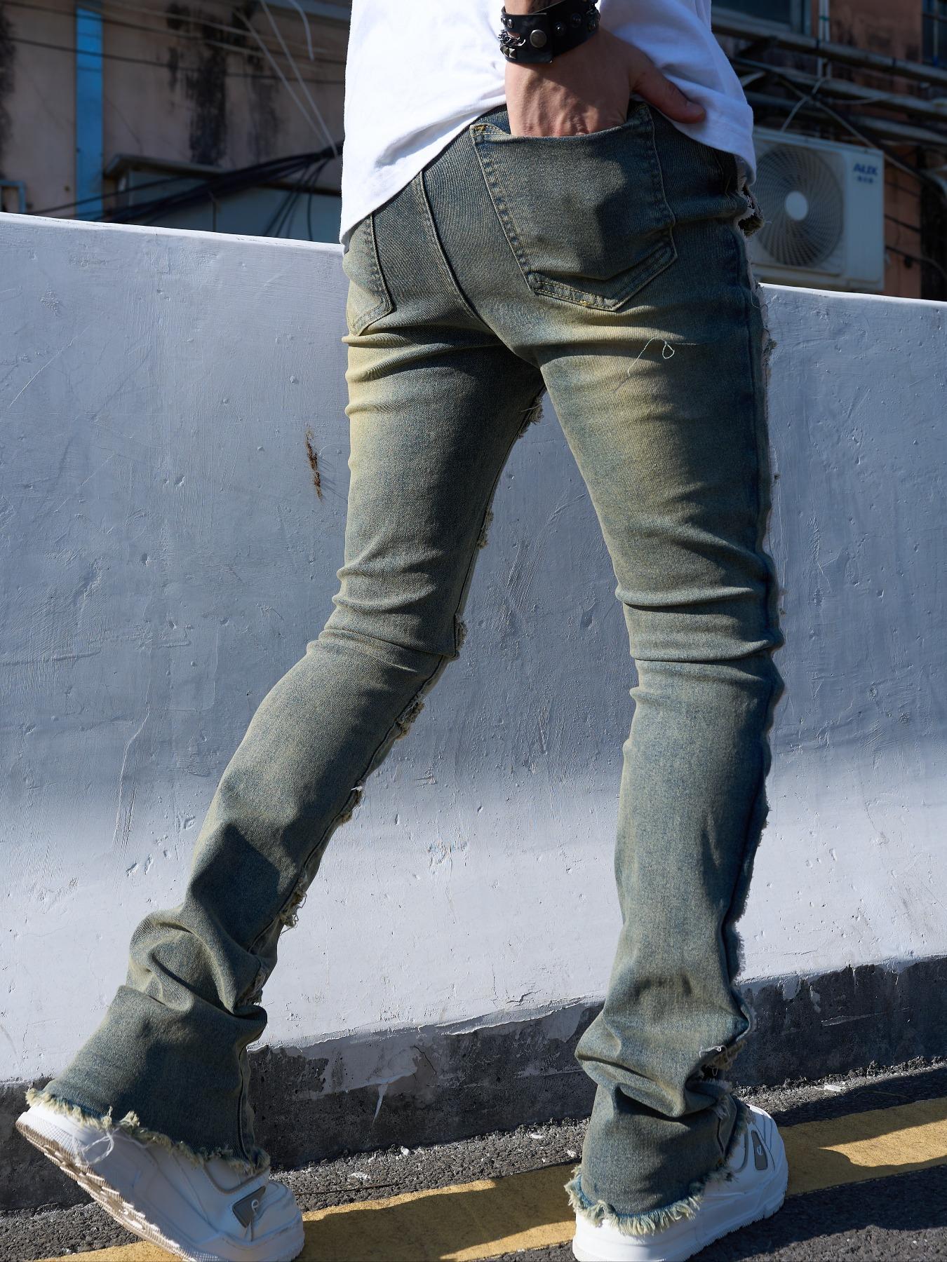 Men's Raw Hem Slim Fit Jeans - Comfy Casual Cotton - TikTok Shop