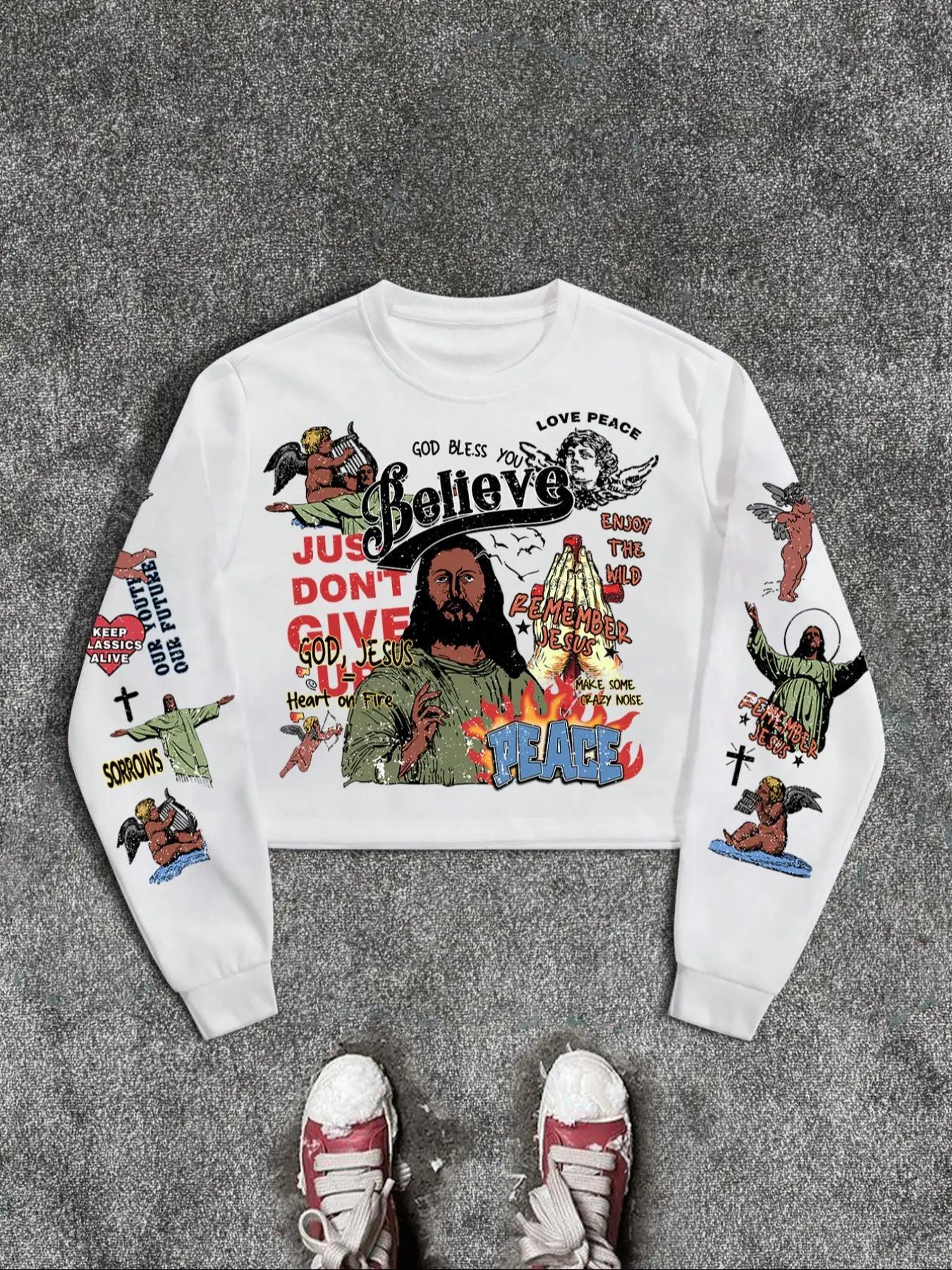 Men's Jesus Print Long Sleeve Graphic Tee - Casual Comfort - TikTok Shop