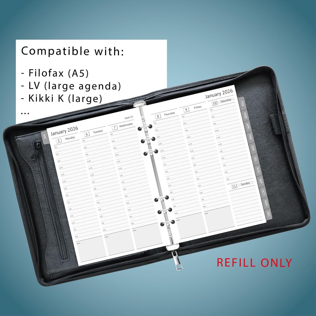2026 A5 Planner Inserts, Filofax A5 Compatible, Weekly and Monthly ...