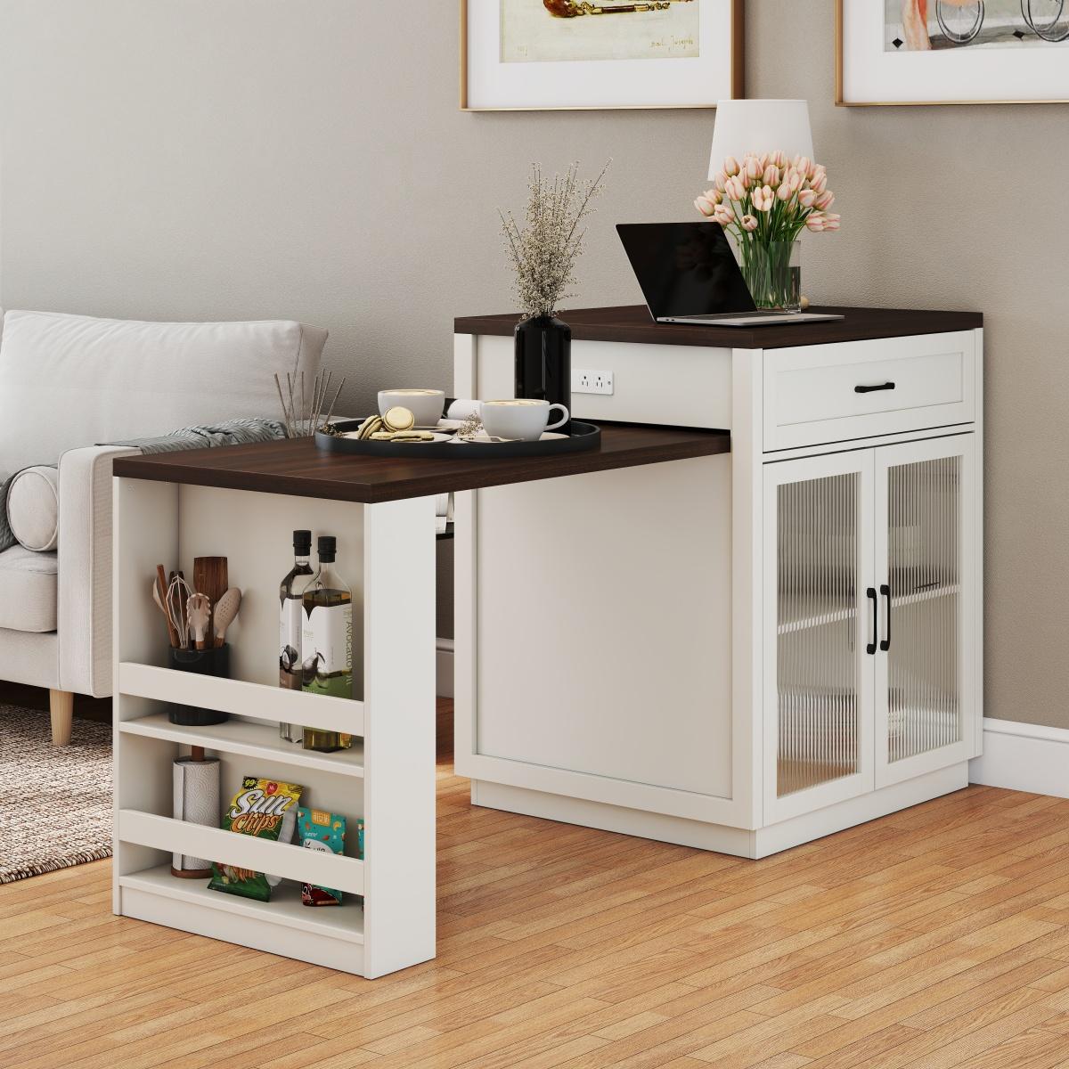 83.1'' Extendable Kitchen Island with Slide Out Table and Storage Racks ...