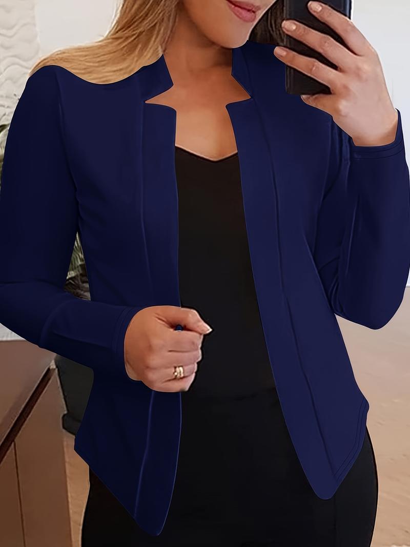 Solid Open Front Blazer, Elegant Long Sleeve Slim Work Office Outerwear ...