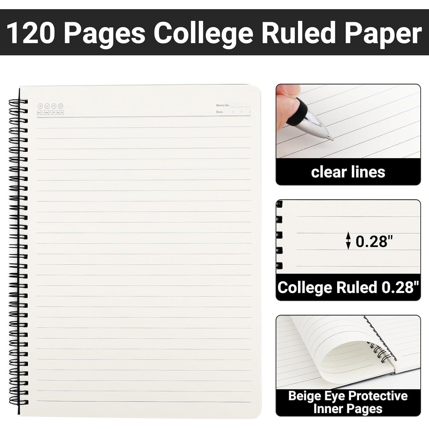 Notebook Spiral College Ruled, 3 Packs A4 11" x 8-1/2" Hardcover Black ...