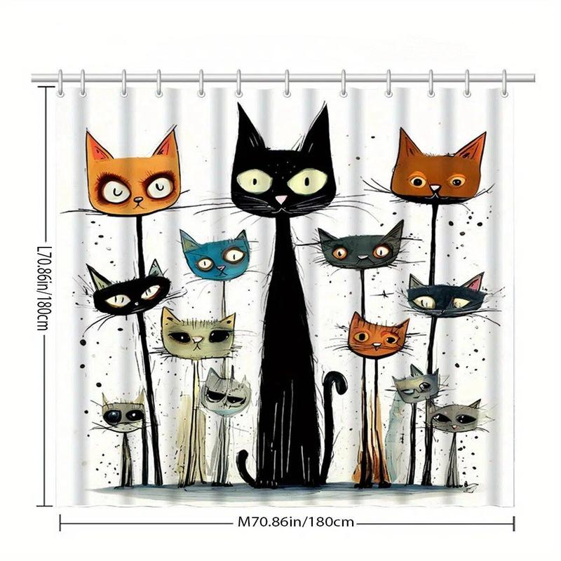 Cat Pattern Shower Curtain, 1 Count Waterproof Bathroom Curtain with ...