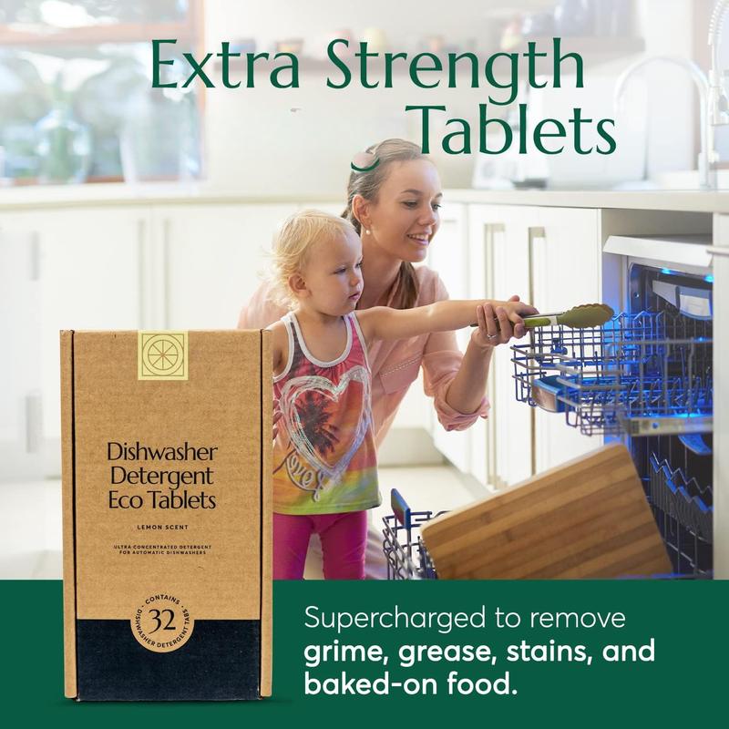 Dishwasher Pods (32 Eco Tabs) Soap Detergent, No Harsh Ingredients ...