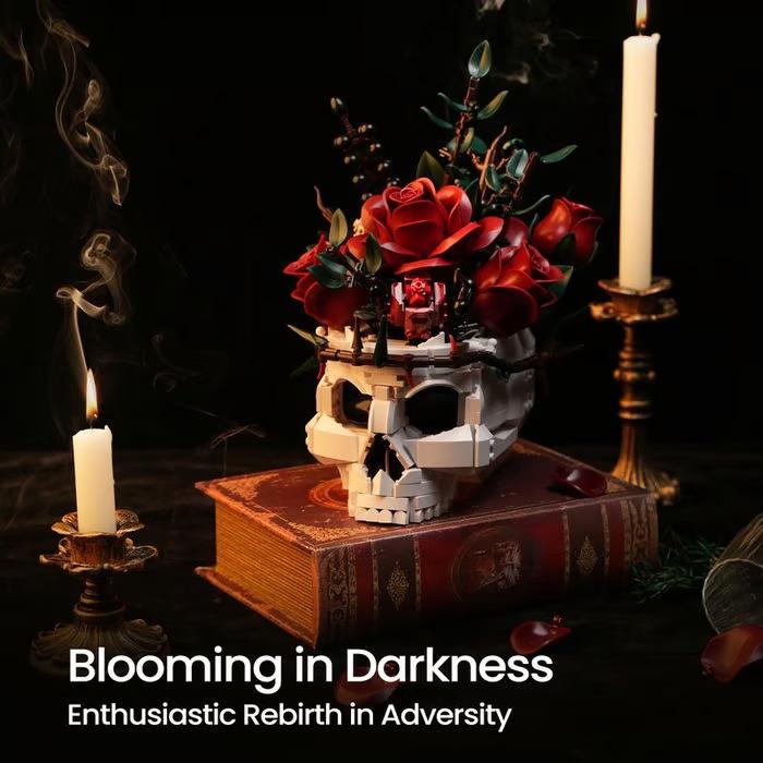 SupreOwl Gothic Plant Art Building Block Kit Handmade Skeleton & Rose ...