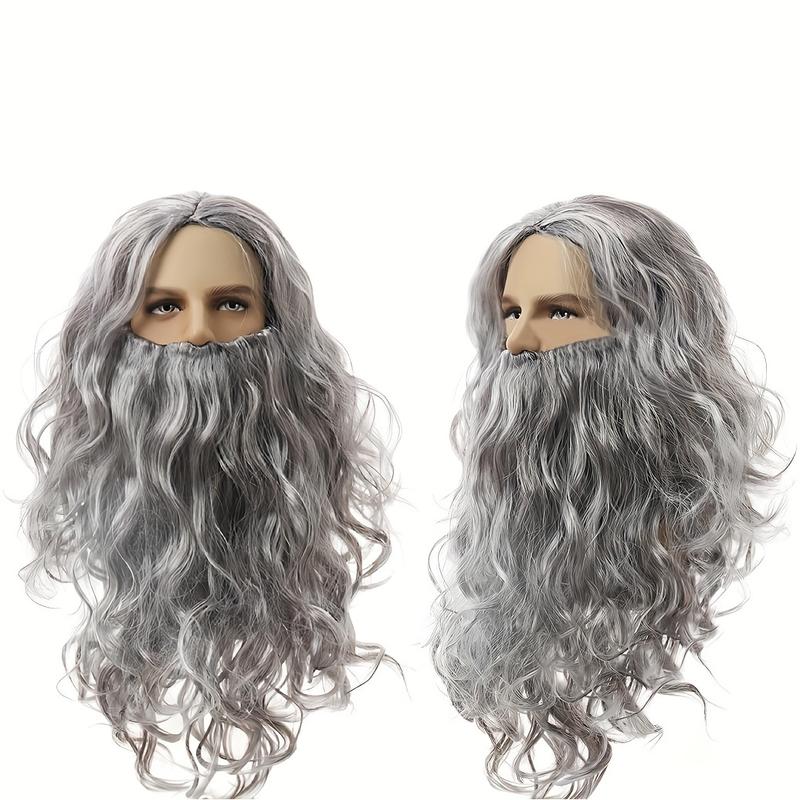 2026 Hot Item[Grey Wavy Beard Cosplay Wig] Long Grey Wavy Beard Wig ...