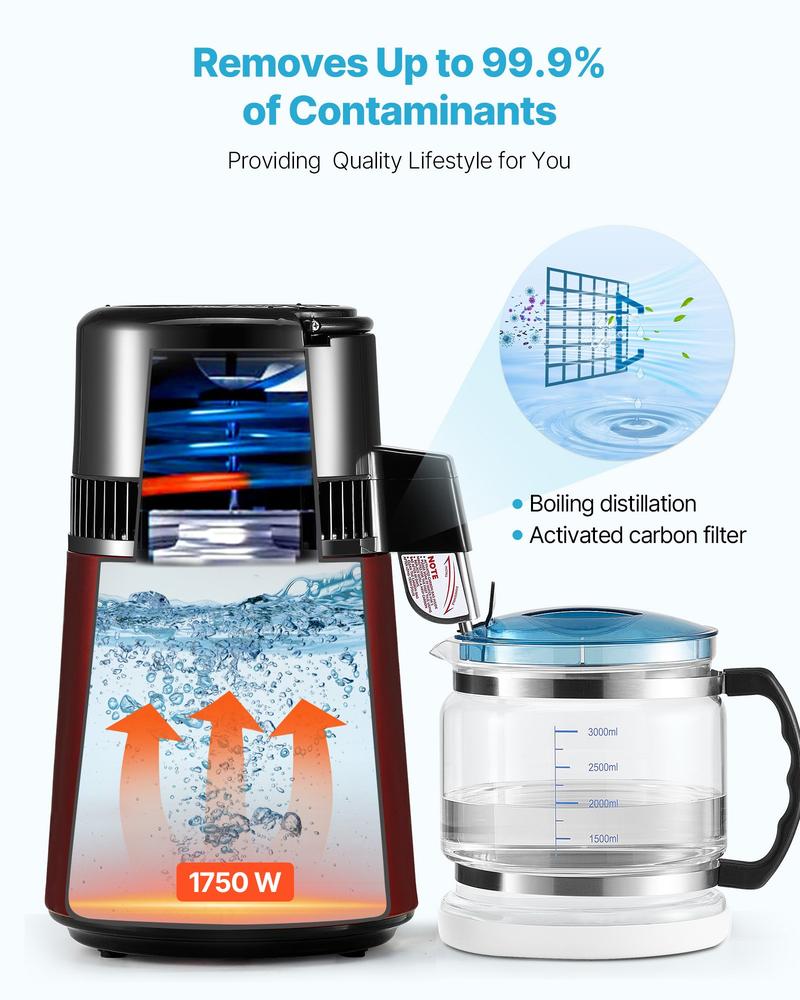 VEVOR Water Distiller, 4L 1.1 Gallon Pure Water Purifier Filter For ...