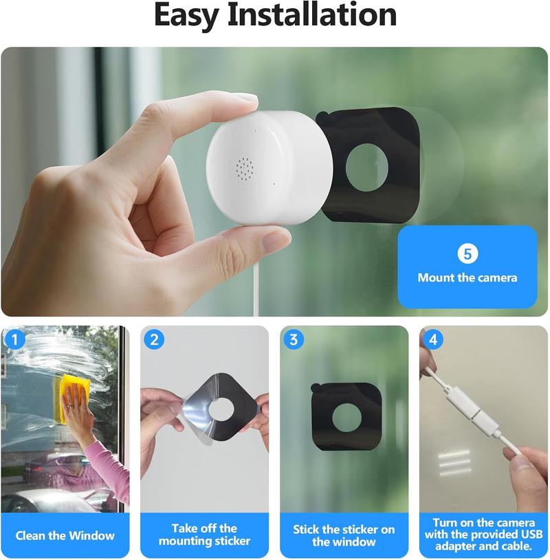 Window Camera, 2K 2.4G WIFI Indoor Cameras for with Starlight Night Vision, AI Detection, 911 ...