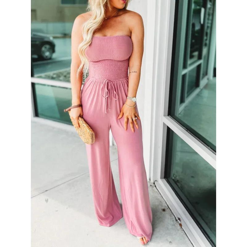 2025 New Solid Color Strapless Loose Women's Jumpsuit Elegant Overalls ...
