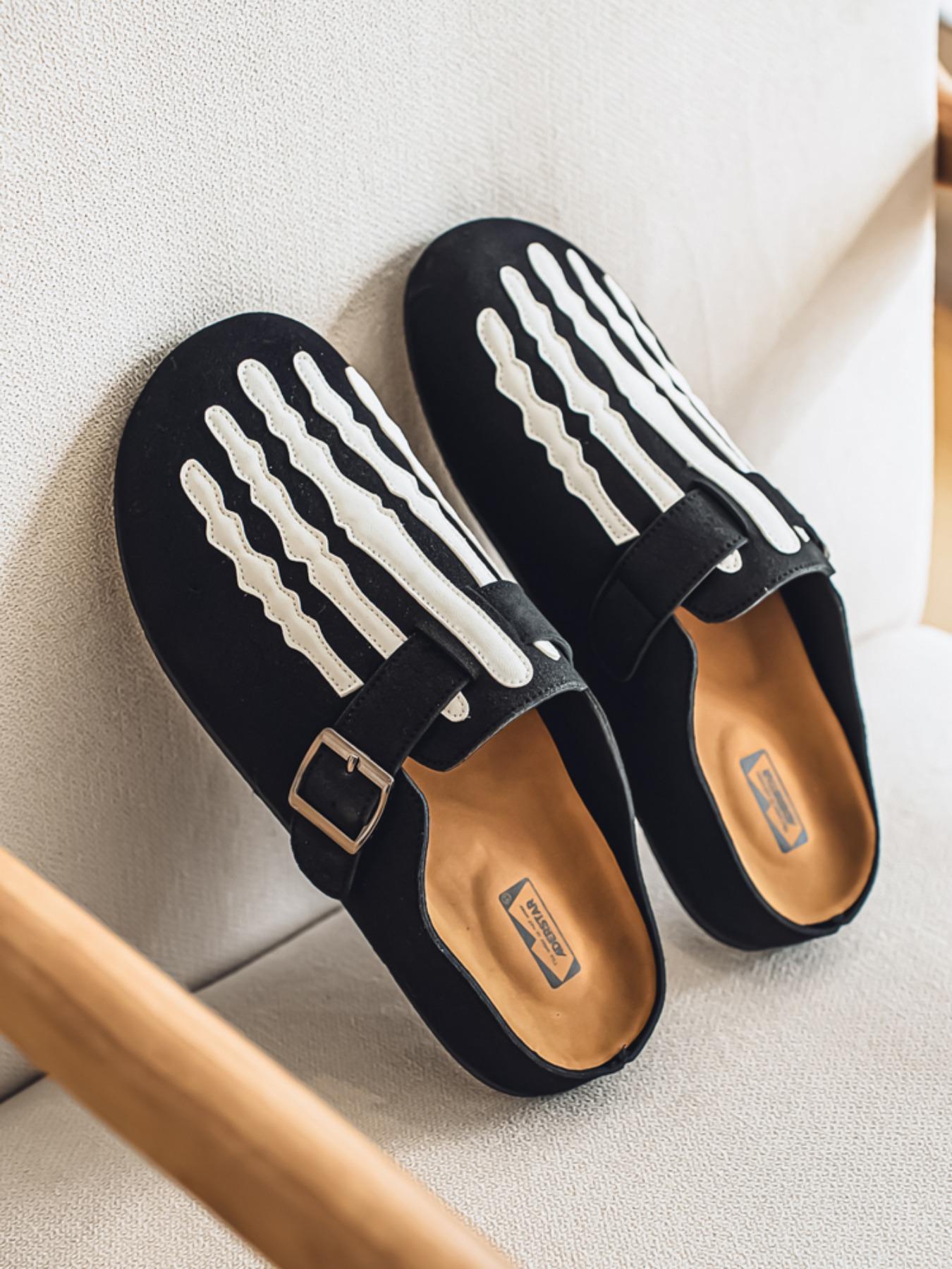 Men's Casual Skeleton Print Slides, Breathable Comfortable Slippers ...