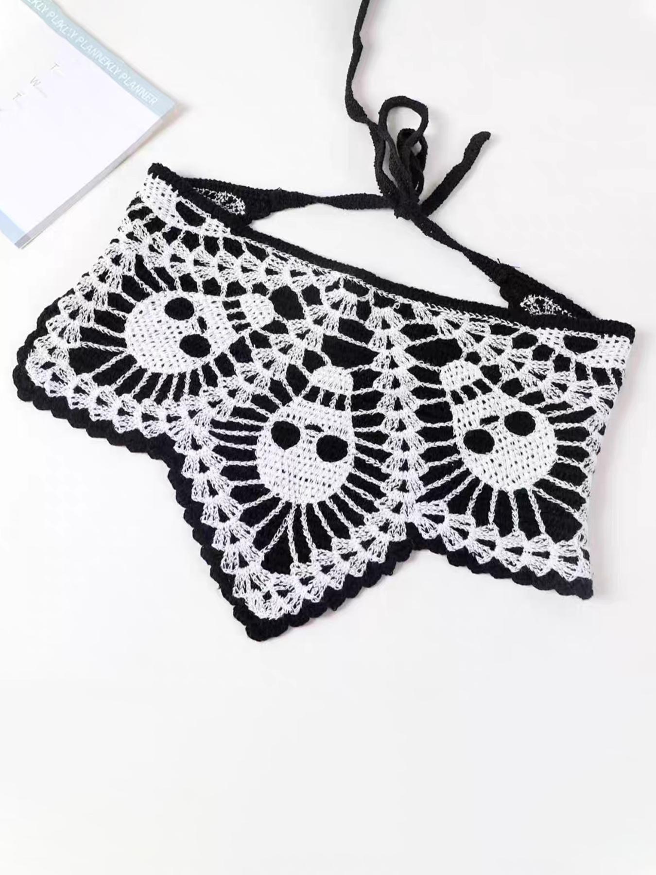 Halloween Skull Pattern Crochet Headband, Vintage Knitted Triangle ...