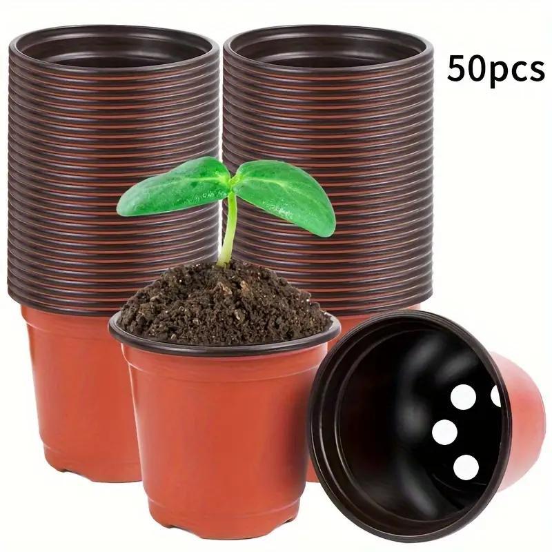 Seedling Pot, Sturdy Plastic Pot, 50pcs Flower Pot with Drainage Hole ...