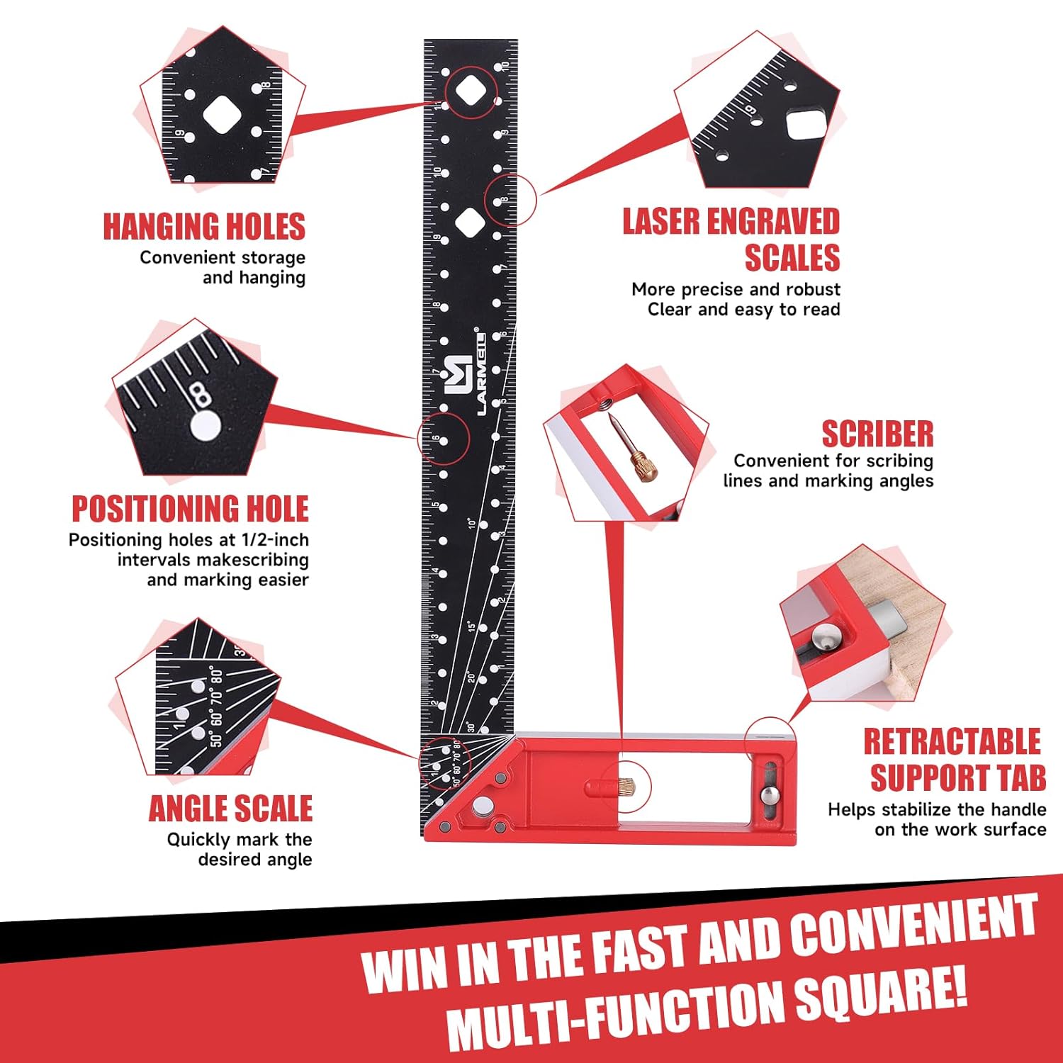 12 Inch Framing Carpenter Square, Woodworking Square Ruler, Try Square ...