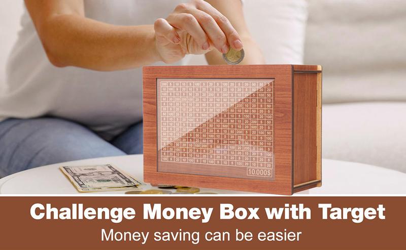 Wooden Savings Box 10000 Challenge Coin Counter home decor accessory ...