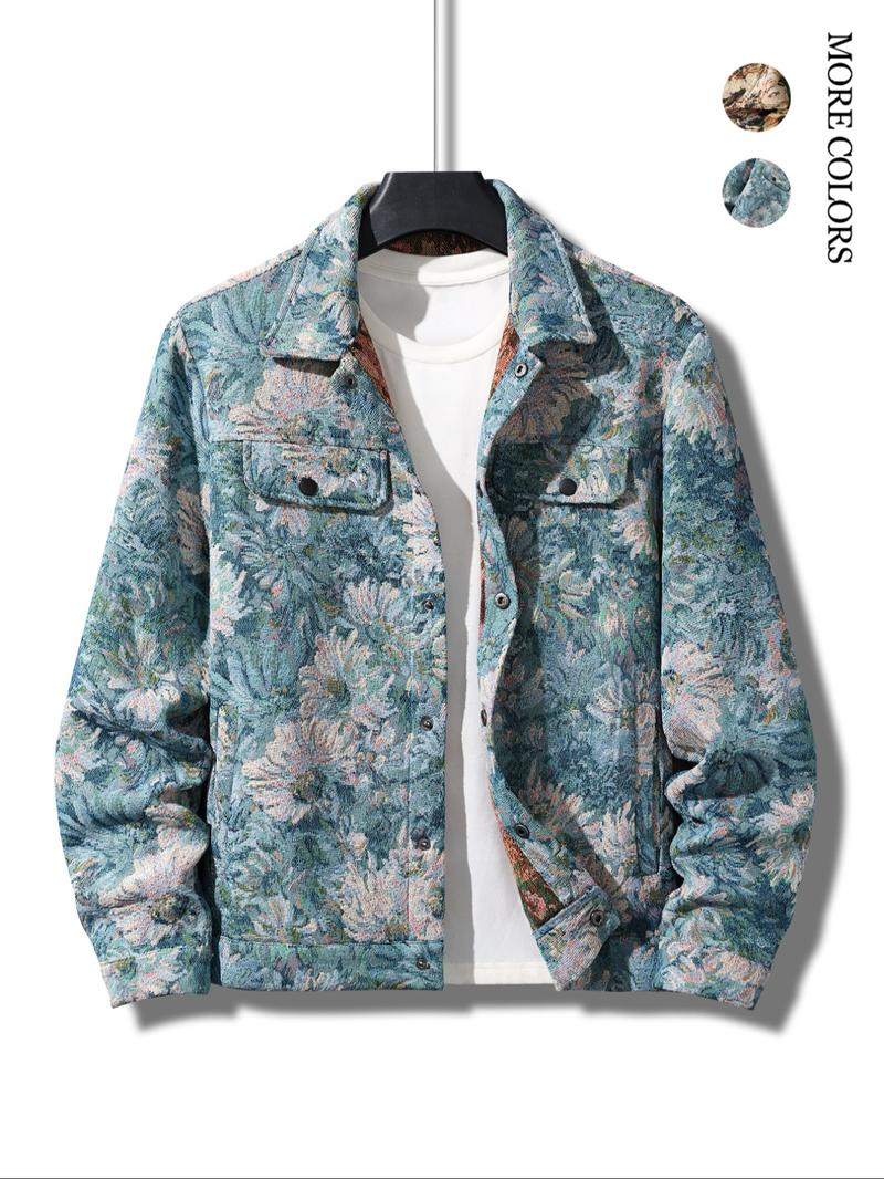 Men's Floral Print Button Front Jacket Coats Regular Fit Casual Long ...
