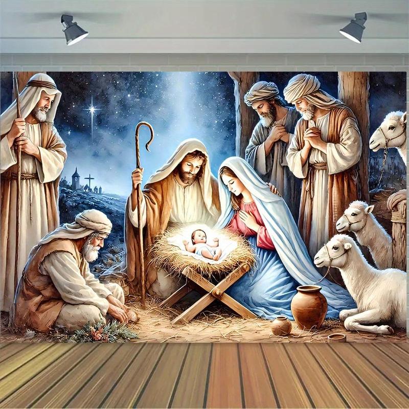 1pc 2D Flat Large Nativity Scene Banner Durable Polyester Christmas ...