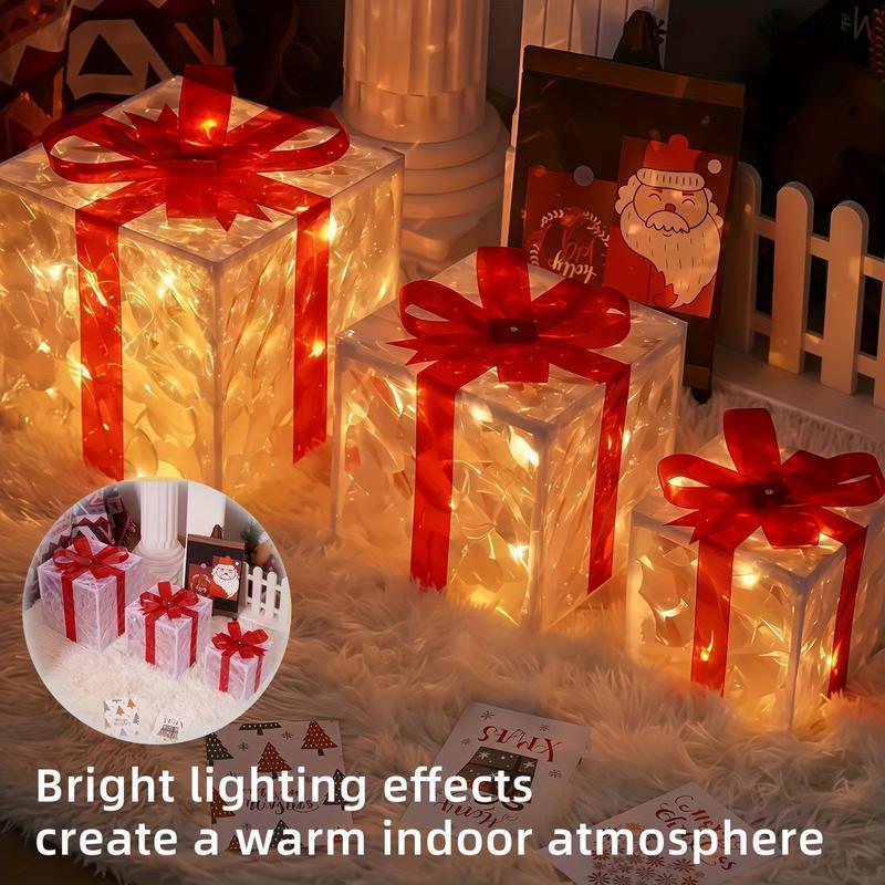3 Piece Christmas Light Gift Box Set with Remote Control, Festive ...