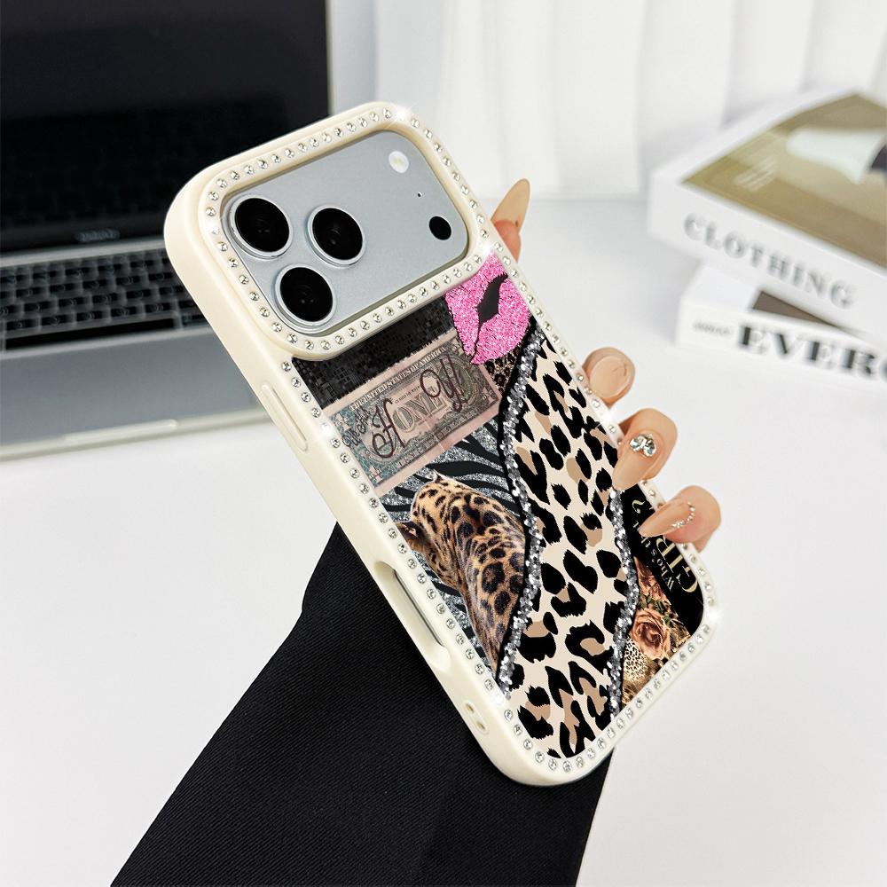 Shining leopard print double-sided diamond studded phone case, military ...