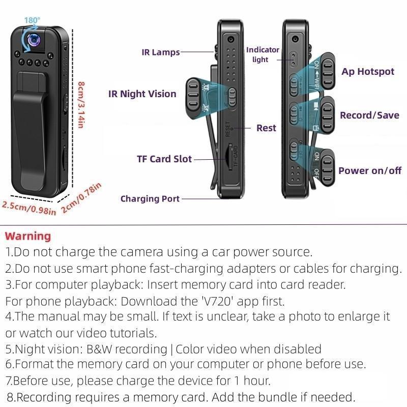 Wireless Vlog Body Camera, Wearable Body Cam with Night-Vision & 180 ...