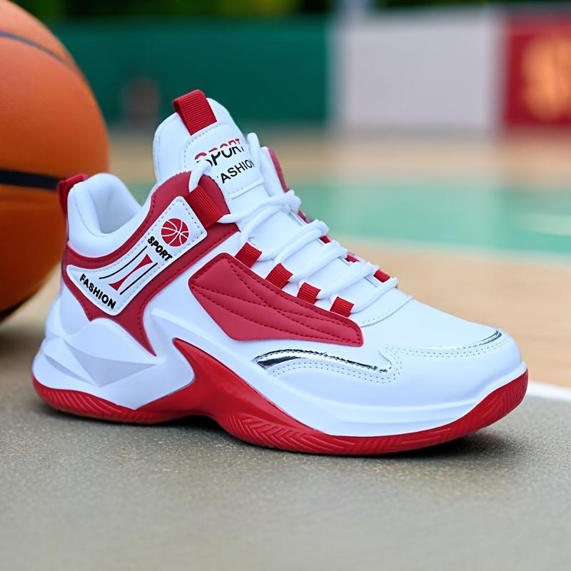 Men's High Top Basketball Shoes White with Red Accents Lightweight EVA ...