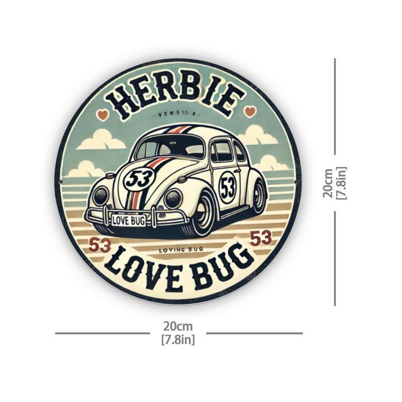 1 Piece Herbie's Love Bug Retro Car Design - 8x8 Inch Round Waterproof ...